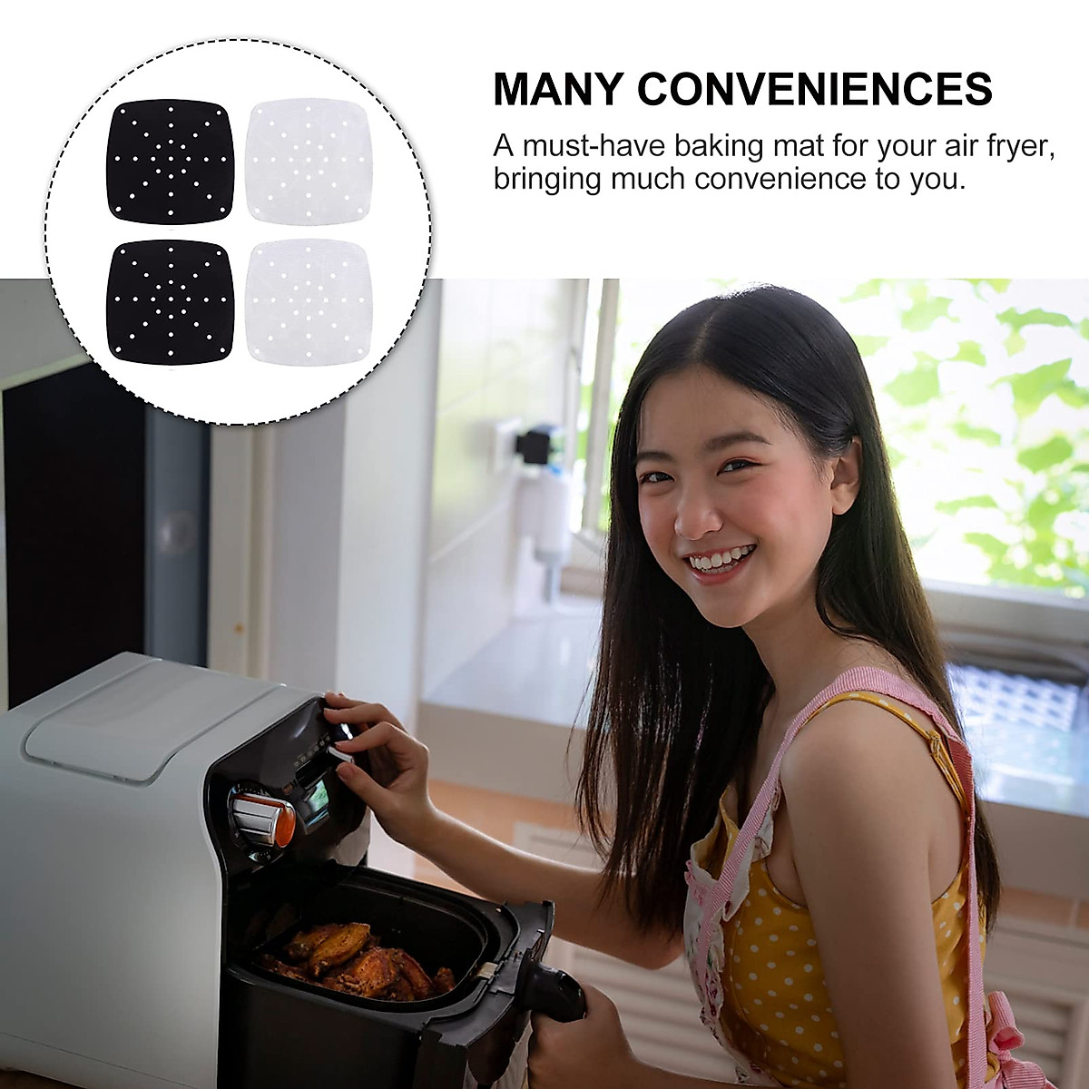 Hemoton 8 Pcs Air Fryer Pad Airfryer Air Fryers Round Steamer Liner Perforated Baking Pad Air Fryer Parchment Oven Steamer Patch Mat for Air Fryer Non-stick Mat Tray