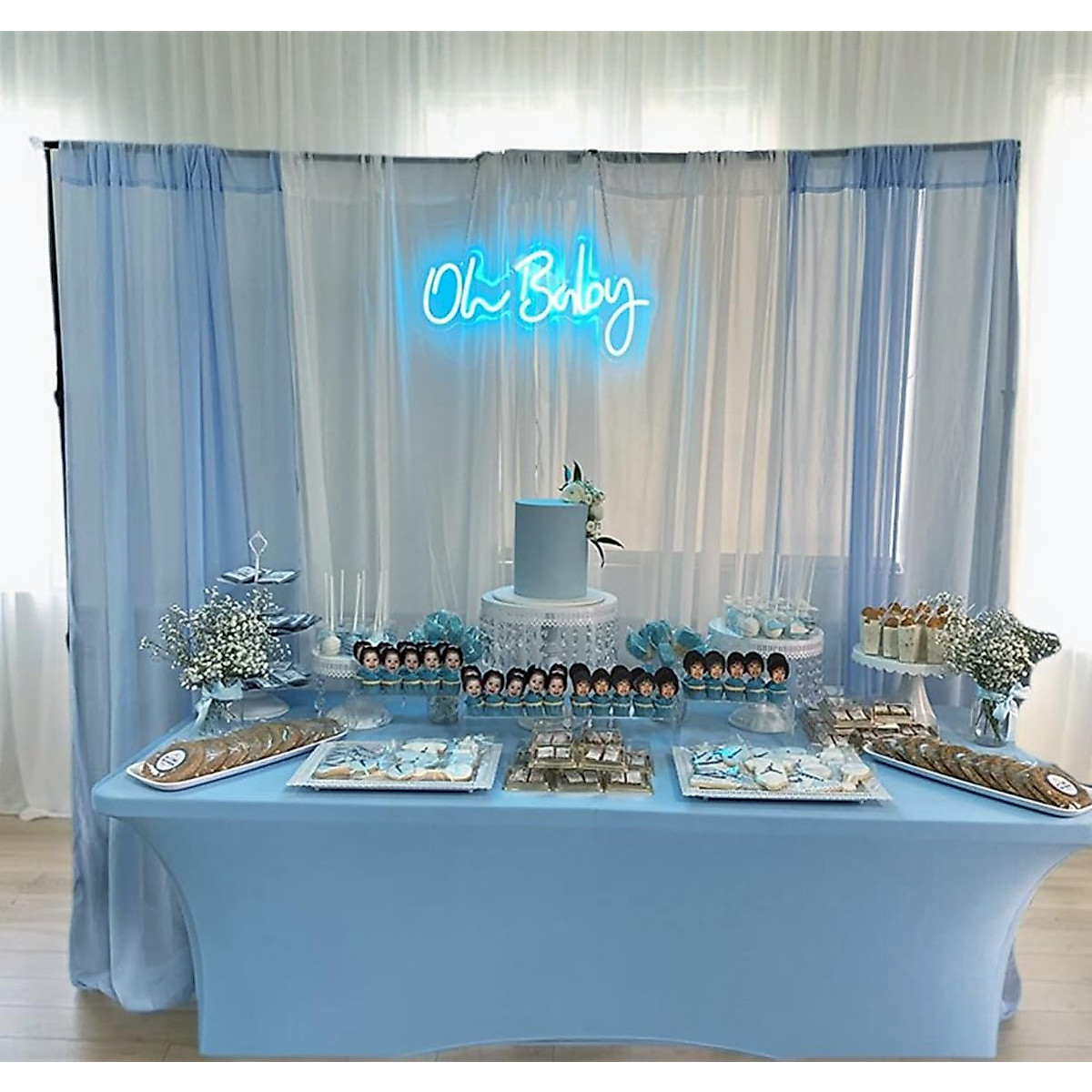 DUOBAO 2 Panels Chiffon Curtains 29"x108" Sheer Backdrop Drape Beach Curtain for Living Room Light Blue Voile Window Drapes for Wedding Ceremony (Sky Blue)