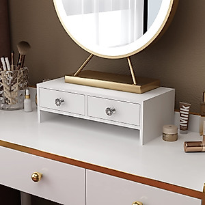 WELLAND Monitor Stand Riser with Drawers, Computer Monitor Stand, Desktop Organizer Stand for Laptop, PC, Office Supplies, White