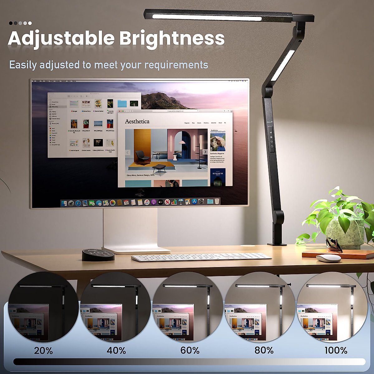 AmazLit Desk Lamp, Desk Light with Clamp, Stepless Dimming & Adjustable Color Temperature Modern Eye-Caring Architect Lamp with Memory & Timing Function for Study, Work, Home, Office, 15W