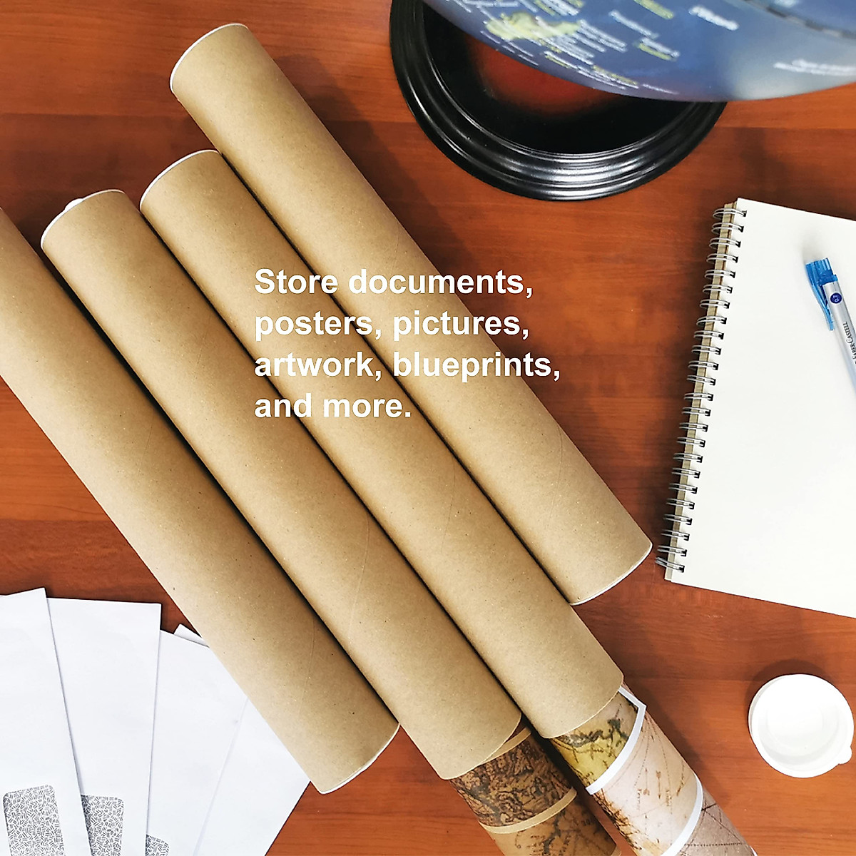 CAPTAIN Mailing Tube, 2 Pack, 13.5x2 Inch, Brown Kraft Cardboard, For Documents, Art, Posters