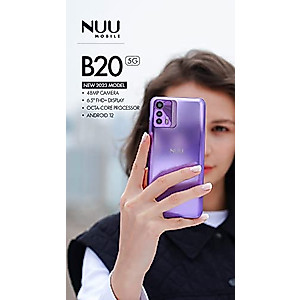 NUU B20 5G | 2023| Unlocked | US Warranty| 6.5” FHD+ Display | 90Hz Refresh Rate | 48MP Triple Camera | 128GB + 8GB RAM | 5000mAh Battery | 18W Fast Charge | Android 12 | Daydream Purple