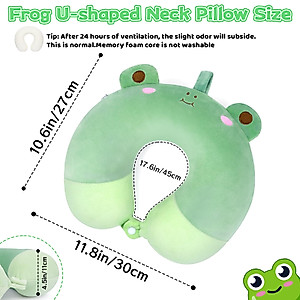 JEROKUMI Memory Foam Kids Travel Pillow, Cute Frog Kids Neck Pillow for Traveling, Cartoon Animal U Shaped Pillow for Kids Airplane Travel,Long Road,Neck Chin Support
