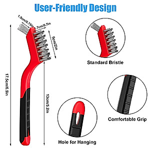 Wire Brush, 6 PCS Wire Brushes for Cleaning Rust, 7-inch Stainless Steel/Nylon/Brass Brush, Premium Wire Brush Set, Small Wire Brush with Curved Handle for Deep Cleaning of Dirt