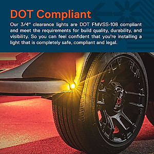 TRUE MODS 10pc 3/4" Inch Round Amber Trailer 12V LED Marker Light [3 Wire/DRL & Turn Signal] [DOT FMVSS 108] [SAE P2PC] [Semi-Spherical Output] [IP67 Waterproof] Small Marker Lights for Trailer Truck