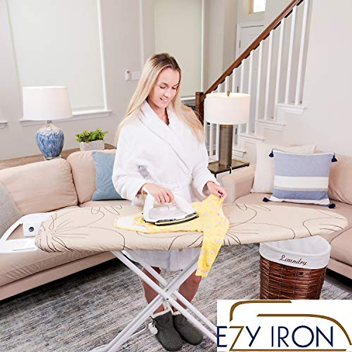 Ezy Iron Ironing Board Cover and Pad Standard Size - 15x54 Replacement Iron Board Cover with Padding, Covers for Full Size & Extra Long and Wide Large Boards - Heavy Duty Padded, Elastic Edge