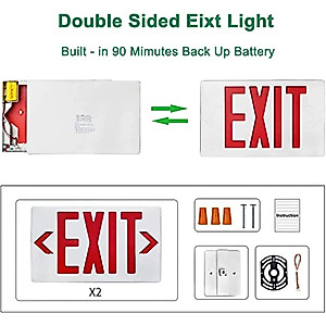 OSTEK Red LED Exit Sign Light - Standard - 90 Minutes Battery Backup, Dual LED Lamp ABS Fire Resistance UL-Listed