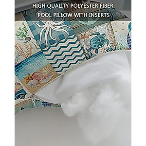 Recliner Head Pillow Ledge Loungers Chair Pillows with Insert Summer Beach Ocean Turtle Starfish Anchor Octopus Navy Blue Lumbar Pillow with Adjustable Strap Patio Cushion for Sofa Bench Couch, 2 PCS