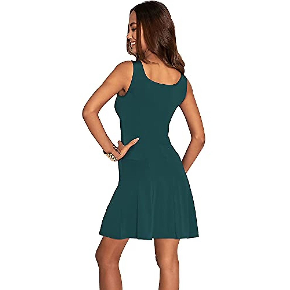 KOH KOH Plus Size Womens Sleeveless Scoop Neck Tank Camisole Doll Casual Sundress Sundresses Skater Beach Swing Flare Summer Party Mini Dress Dresses, Emerald Green 2XL 18-20