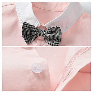 Baby Boys Shirt Overall Suit Suspender Cotton Outfits Bowtie Comfortable Rompers Long Sleeve Gentleman Tuxedo Wedding Formal Suits Set for Birthday Party 12-18M 4PCS Pink