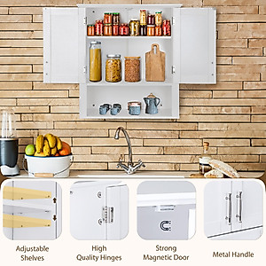 JupiterForce Bathroom Wall Cabinet Over The Toilet with 2 Doors and 3 Adjustable Shelves, Wall Mounted Medicine Cabinet for Bathroom, Living Room, Kitchen, White