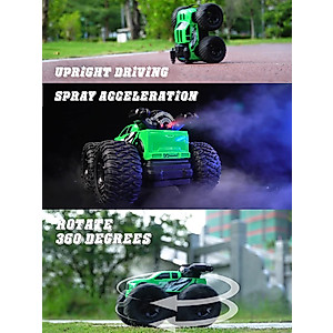 RC Stunt Car, RC Monster Trucks 4x4 Offroad, 4WD 360° Flips Rotating Car Toys for Boys and Girls, Toddler Remote Control Car with Spray Function, Ideal Birthday for Kids (Green)