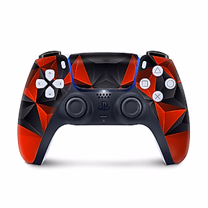 TACKY DESIGN PS5 GeometricSkin for PlayStation 5 Console and 2 Controllers, Red skin Vinyl 3M Decal Stickers Full wrap Cover (Disk Edition)