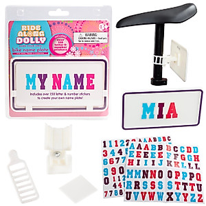 Ride Along Dolly Kid's Bicycle Customizable License Plate -Make Your Own Bike Name Plate -includes Over 150 Letter and Cute Number Stickers Decals, Fits Most Bikes -Holiday for Girls