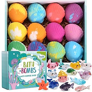 Bath Bombs for Kids with Toys Inside for Girls Boys - 12 Handmade Kids Bubble Bath Fizzies Bomb with Surprise Sea Animals Toys, Moisturize Gentle and Kids Safe