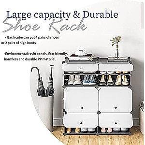 Aeitc Shoe Rack Organizer Shoe Organizer Shoe Storage Cabinet Narrow Standing Stackable Space Saver Shoe Rack (24 pairs, White Door)