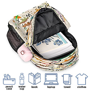 Alphabet Dinosaur Backpack for School Kids Girls Boys Education Letter Bookbag Laptop Backpack 14 Inch Travel Daypack Student Computer Bag for Women Teen Girls College Work