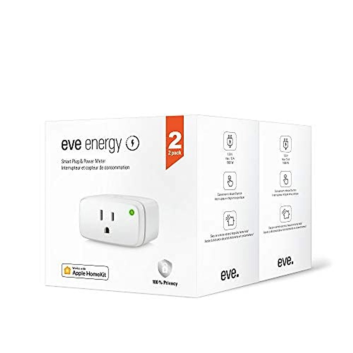Eve Energy 2 Pack - Smart Plug & Power Meter with Built-in Schedules, Switch a Connected lamp or Device on & Off, Voice Control, no Bridge, Bluetooth Low Energy, Apple HomeKit, Bluetooth, Thread