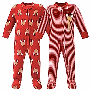 Hudson Baby Unisex Baby Fleece Sleep and Play, Red Reindeer, 3-6 Months US