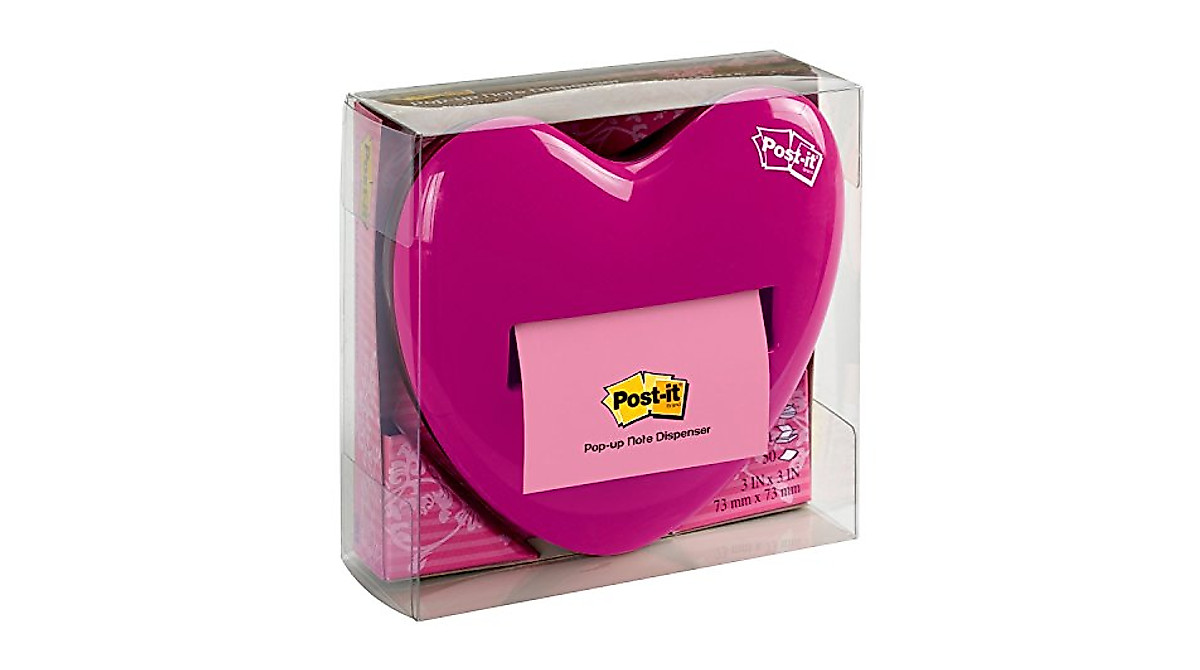 Post-it Heart Dispenser with 3x3 Notes - Pink & Fun Office Accessory
