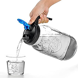 Tebery 2 Pack Wide Mouth Half Gallon Glass Mason Jar Pitcher with Handle Lids, 64Oz Water Carafe Jug Juice Mixing Pitcher for Iced Tea, Sun Tea, Lemonade, Coffee