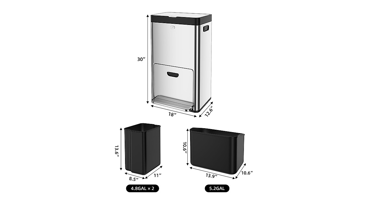 Compact 14 Gal Vertical Trash Can with Recycling Features