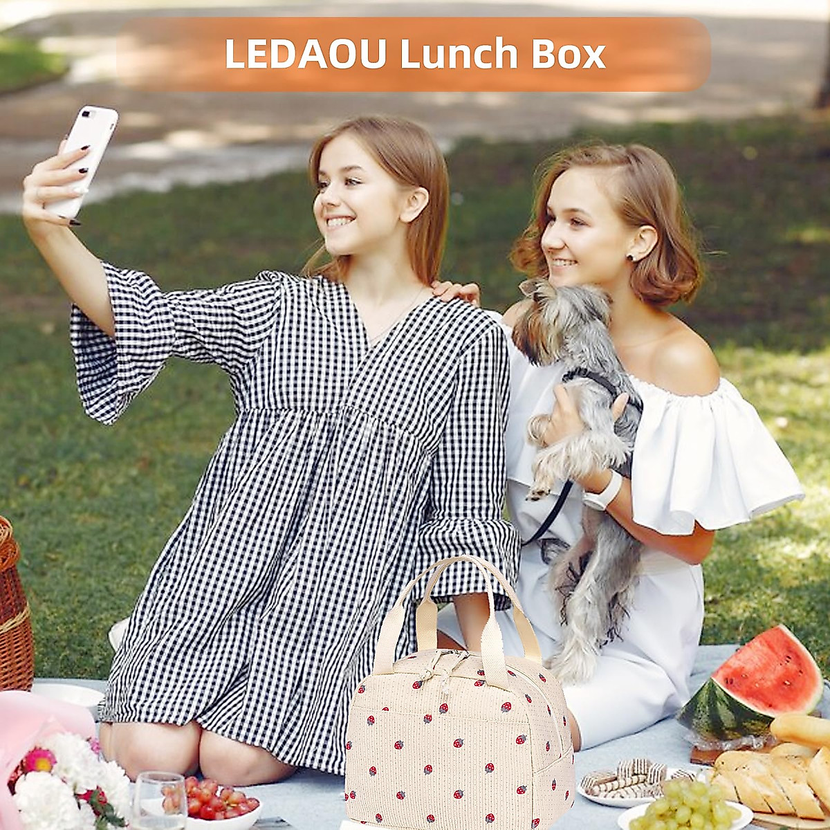 LEDAOU Lunch Box for Women Insulated Lunch Bag Corduroy Lunch Tote Bags Leakproof Cooler Lunch Case for Travel Work Picnic