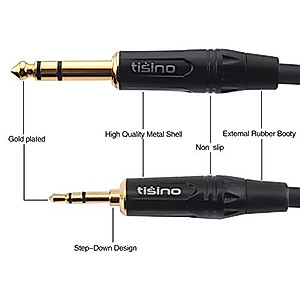 DISINO 1/8 to 1/4 Stereo Cable, Heavy Duty 3.5mm Mini Jack TRS to 6.35mm Jack TRS Audio Interconnect Path Cord Lead - 6.6 feet