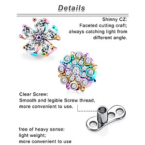Ocptiy Dermal Piercing Jewelry Top Base Kit 14G G23 Titanium Dermal Anchor Internally Threaded Coloful Rainbow Diamond Dermal Replacement Stud Piercing Ball Jewelry Women Men