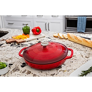 Lodge 3.6 Quart Enameled Cast Iron Oval Casserole With Lid– Dual Handles – Oven Safe up to 500° F or on Stovetop - Use to Marinate, Cook, Bake, Refrigerate and Serve – Island Spice Red