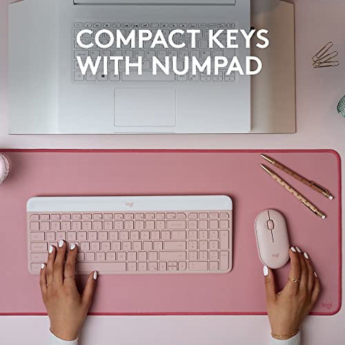 Logitech MK470 Slim Wireless Keyboard and Mouse Combo - Modern Compact Layout, Ultra Quiet, 2.4 GHz USB Receiver, Plug n' Play Connectivity, Compatible with Windows - Rose