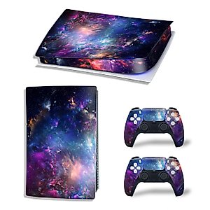 DOMILINA Full Body Vinyl Decal Cover for PS5 Digital Edition Console & Controllers - Purple Universe