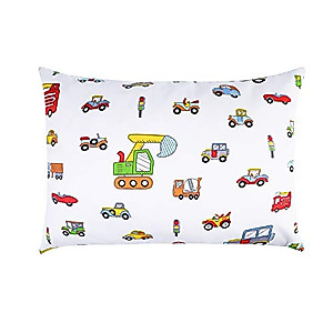 Kids Toddler Pillowcases 100% Cotton 14x19 2 Packs Fits Kid Toddler Bedding Pillow 14x19, 13x18 Small Pillow (Construction Vehicle Cars)