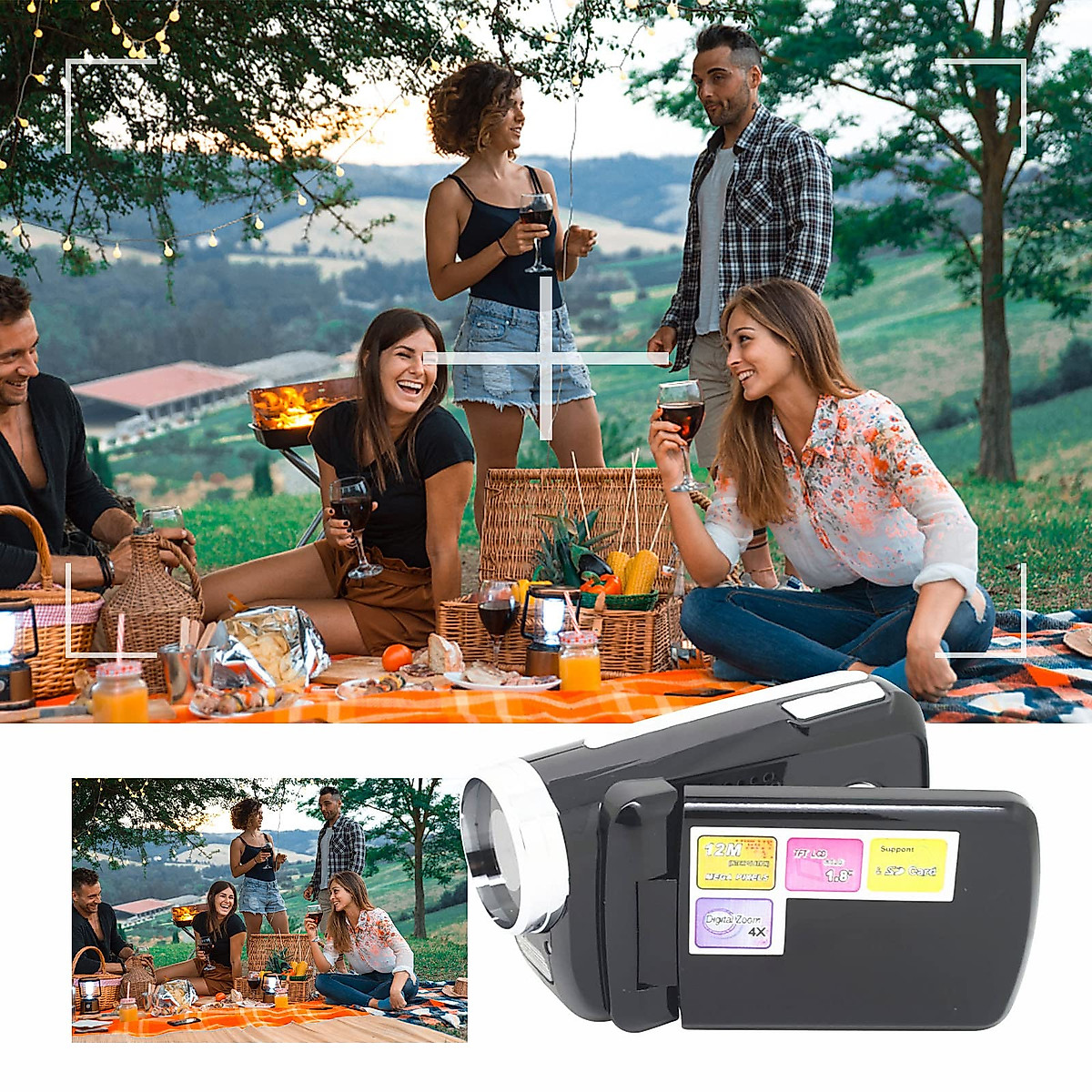 Vlogging Camera with 1.8 Inch Screen, 4X Digital Zoom Digital Camera for Photography, Mini Camera with 12million Pixe-l HD, Face Detection, Continuous Shooting, Cool Stuff Travel Essensials Black