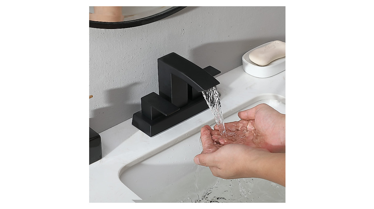 Friho Rectangular Spout 4 Inch Two Handle Centerset Matte Black ...
