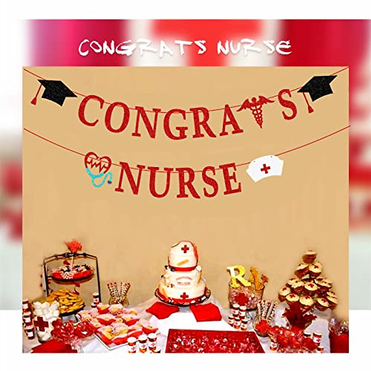 2023 Nurse Graduation Banner, Glittery Congrats Nurse Banner RN Garland Photo Props Banner for Party Home Classroom Decorations