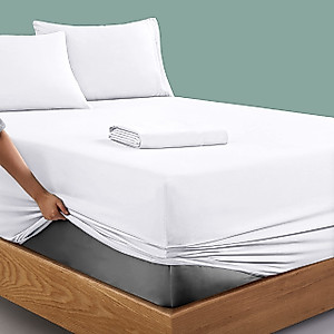 Manyshofu Extra Deep Pocket Queen Sheet Sets - Hotel Luxury 1800 Thread Count Sheets & Pillowcases - Microfiber Bedding Set up to 24" Mattress - Pure White Bed Sheets 18-24 Inch Deep Pockets - 4 Piece