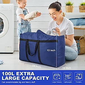 Large Storage Bags, Extra Large Moving Bags with Zips for College Moving, Taykos House Storage Clothes Bedding Comforter Quilt Blankets Waterproof Blue Packing Bags 100L Storage Bags Moving-4Pack