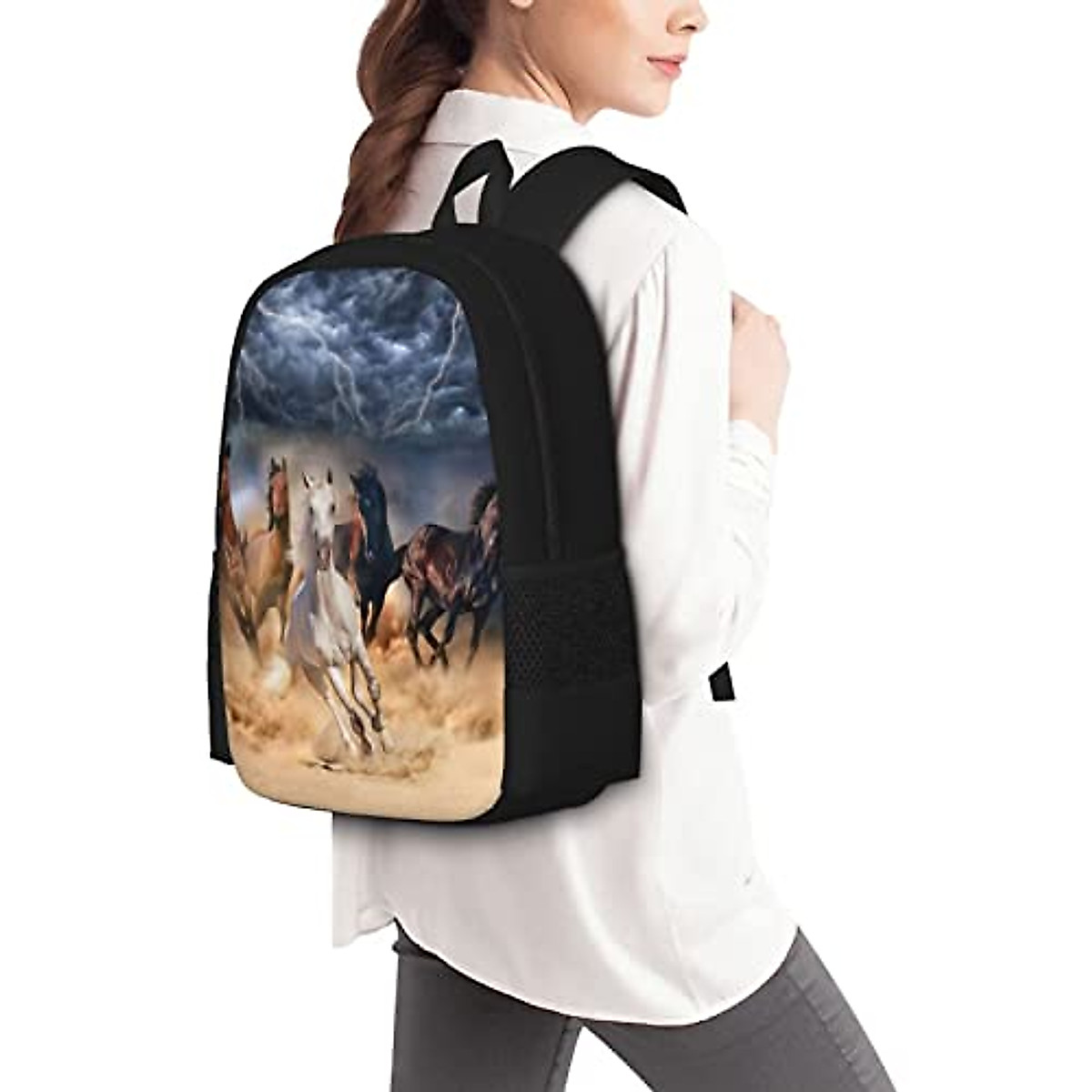 ALIFAFA Cool Horse School Backpack Running Horse In Lightning Bookbag for Boys Girls Elementary Middle High College School Casual Travel Bag Computer Laptop Daypack Rucksack, 17 Inch