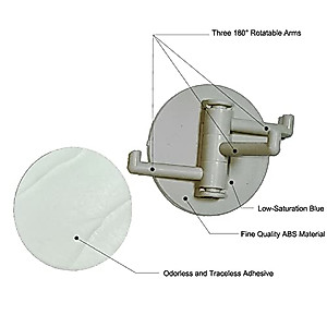 Fineget Sticky Door Hooks for Hanging Kitchen Bathroom Hooks 3 Rotatable Arms Round Hooks Blue 2 Pairs