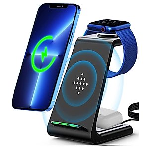 Wireless Charger, 3 in 1 Qi-Certified Fast Wireless Charging Station Stand Dock Made for Apple Watch 7 6 SE 5 4 3,Fast Wireless Charger Made for iPhone 15/15 Plus/15 Pro Max/14/13/12/11/X,AirPods Pro