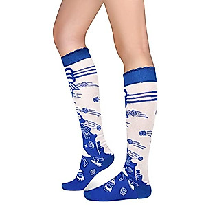 Benefeet Sox Womens Girls Cute Lace Knee High Socks Blue Sheer Mesh Knee High Stockings Transparent See Through Ultra Thin Silk Fancy Silly Cat Patterned Printed Long Stocking Socks, Blue Bow Cat