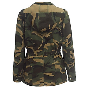 SheKiss Women Lightweight Camouflage Warm Winter Safari Jackets Long Sleeve Zipper Casual Canvas Overcoat Hunting Hoodie