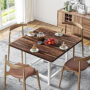 Tribesigns Small Conference Room Table for 4 People, Rustic Square 39.4 Inches Wood Computer Desk for Home Office,Small Space (Chair not Included) (Dark Oak)