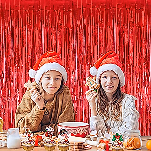 3Pcs Red Metallic Tinsel Foil Fringe Curtains,3.28ft x 6.56ft Photo Booth Props.Glitter String Backdrop Streamers for Door Wall Tassle Curtains Background Birthday, Christmas Party Decorations