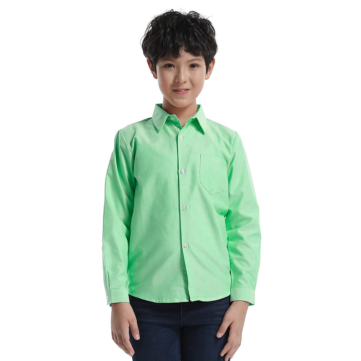 Phorecys Boys' Oxford Dress Shirts Long Sleeve Button Down Solid Dress Shirt N004 Green Tag 100CM - 2T