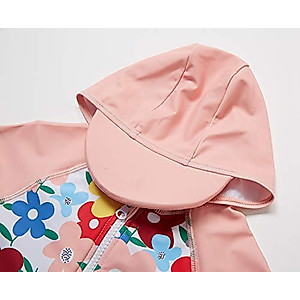 BONVERANO Baby/Toddler Girl's Hooded Swimsuit UPF 50+ Sun Protection L/S One Piece Zip Sunsuit (Pink Flower, 6-9mos)