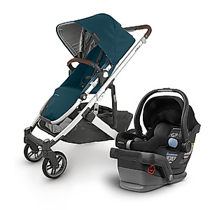 UPPAbaby Cruz V2 Stroller - Finn (Deep Sea/Silver/Chestnut Leather) + Mesa Infant Car Seat - Jake (Black)