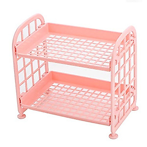 UnnFiko 2-Layers Table Shelf Organizer, Adjustable Plastic Storage Rack Shelf Square Basket Desk Stand Table Storage Organizer Shelves (Pink)