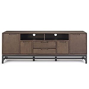 SIMPLIHOME Banting SOLID HARDWOOD 72 Inch Wide Industrial TV Media Stand in Walnut Brown for TVs up to 80 Inch, For the Living Room and Entertainment Center